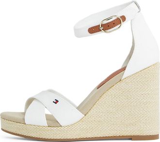 Tommy Hilfiger Damen Wedge Sandalen Flag High Crisscross mit Knöchelriemen, Weiß (Ecru), 37