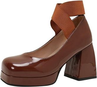 Generic Chaussures d&eacute;contract&eacute;es pour invit&eacute;es de mariage 2026 &agrave; talons &eacute;pais en cuir chaton l&eacute;ger entrevue formelle talon bloc sangle de cheville confortable