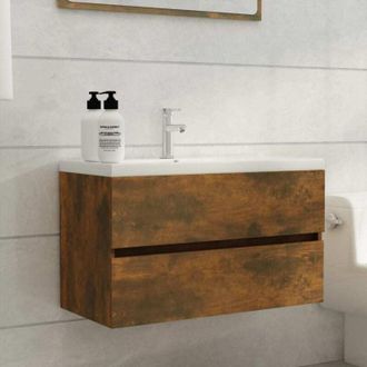 vidaXL Vidaxl - Armoire de lavabo Ch&ecirc;ne fum&eacute; 80x38,5x45 cm Bois ding&eacute;nierie