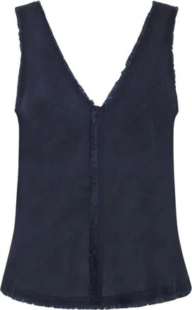 P.A.R.O.S.H. P.a.r.o.s.h., Femme, Tops, Bleu, Taille: 40 FR D&eacute;bardeur en lin avec col en V et d&eacute;tails &agrave; franges