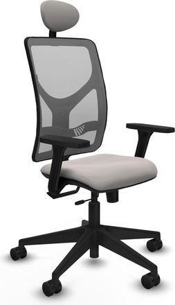 Piqueras y Crespo B&uuml;rostuhl mit 3D-Armen, h&ouml;henverstellbarer Lendenwirbelst&uuml;tze und festem Kopfteil, ausgestattet mit Syncro/Traslack und Schneideschaum, Grau/Wei&szlig;