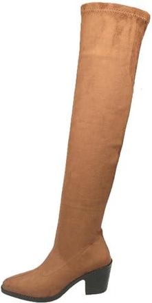 Generic Bottes hautes pour femme - Extensibles - &Eacute;l&eacute;gantes - Couleur unie - R&eacute;tro - Talon &eacute;pais - Confortables - &Agrave; enfiler au-dessus du genou - Bottes de f&ecirc;te