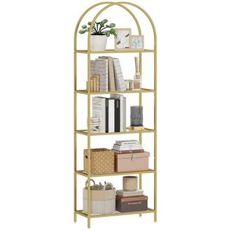 HOMCOM Biblioth&egrave;que &eacute;tag&egrave;re de Rangement en Verre &agrave; 5 Niveaux, Meuble de Rangement arqu&eacute; pour Salon, Bureau, Chambre, 60 x 30 x 175 cm, dor&eacute;