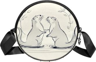 Generic Petit sac &agrave; bandouli&egrave;re rond pour femme, motif loutres, avec fermeture &eacute;clair, bretelles r&eacute;glables, style d&eacute;contract&eacute;, pour femmes et filles