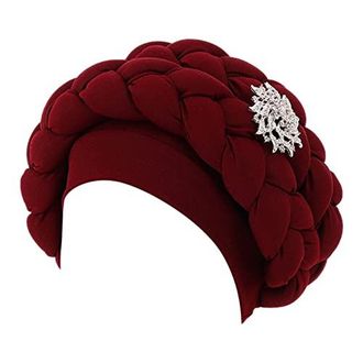 Generic Bonnet tendance pour femme avec perles tress&eacute;es pour le cancer musulman - Bonnet de sommeil doubl&eacute; de satin - Bonnets en laine pour femme, Rouge, Tail