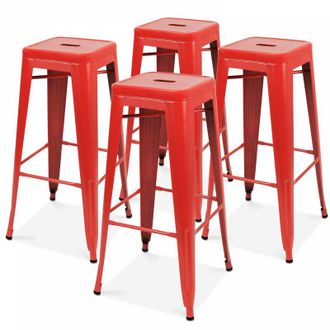 Oviala Lot de 4 tabourets de bar en acier rouge mat