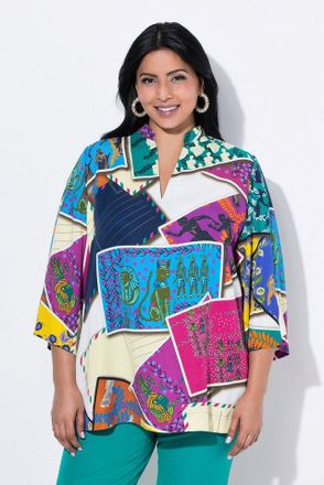 Ulla Popken Druckbluse Lyocell-Tunika A-Linie Stehkragen 3/4-Arm