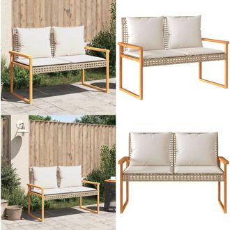 vidaXL Vidaxl - Gartenbank mit Kissen Beige Poly Rattan Akazienholz - Gartensessel - Gartenbank - Outdoor M&ouml;bel - Balkonm&ouml;bel - Terrasse - Home & Living