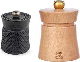 Peugeot Peugeot Bali Fonte Manuelle Pfeffermühle, Klassische Mahlgradeinstellung, Höhe: 8 cm, Gusseisen, Schwarz, 35402 & 27889 Baya Salzmühle 8 cm, natur