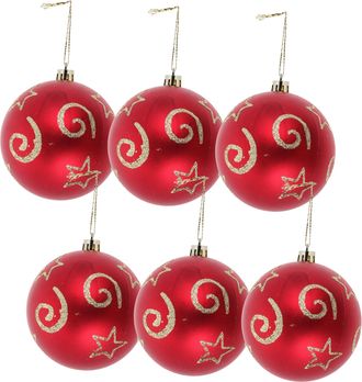 Cabilock 6 St&uuml;ck Weihnachtskugeln Aus Kunststoff 8cm Rot Mit Sternen Weihnachtsbaum Dekoration Bruchsicherer Baumh&auml;nger Vielseitiger Weihnachtsschmuck F&uuml;r Zuha
