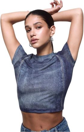 Liu Jo Femme, Tops, Bleu, Taille: 40 FR T-shirt Court Effet Denim