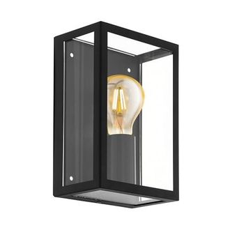 Eglo Applique murale extérieure Alamonte 1, éclairage dextérieur en acier galvanisé noir et verre transparent, lampe avec douille E27, IP44
