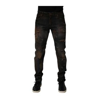 Dolce & Gabbana Schwarze Skinny Tattered Denim Jeans - - Jeans - Herren - Schwarzk - M