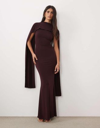 Asos robe longue pr&egrave;s du corps sans manches avec d&eacute;tail cape aux &eacute;paules en prune fonc&eacute;-VIOLET