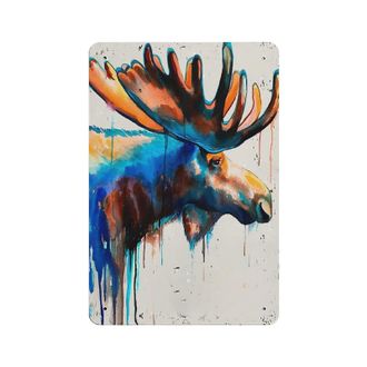 IUBBKI Elch, Aquarell, Hafensiegel, Aquarell-Blechschild, Metallschild, Kunst zum Aufhängen, Eisen, Gemälde, Retro, Zuhause, Küche, Garten, Garage, Wandbilde