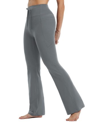 Baleaf Yogahose Damen Hohe Taille Flared Leggings Bauchkontrolle mit Taschen Sporthose Drawstring Schlaghose Bootcut Jogginghose Freizeithose Arbeit Casual G