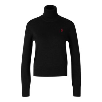Ami Schwarzer Merinowoll Rollkragenpullover - - Knitwear - Damen - Schwarzk - XS