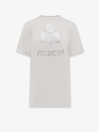 Isabel Marant Linen t-shirt with laminated logo on the front - MARANT ETOILE - gender_Woman