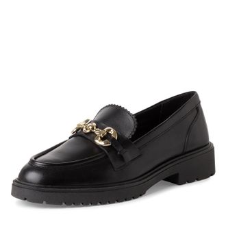 Marco Tozzi Damen Loafer ohne Absatz aus Leder mit Schnalle, Schwarz (Black), 36 EU