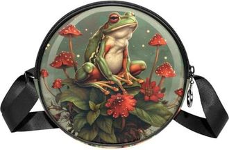 Generic Sac &agrave; bandouli&egrave;re rond rond pour femme, motif grenouille, avec fermeture &eacute;clair, bretelles r&eacute;glables, style d&eacute;contract&eacute;