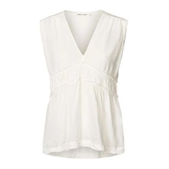 Rabens Saloner Wei&szlig;e Baumwoll V-Ausschnitt Top - - Tops - Damen - Wei&szlig; - XL