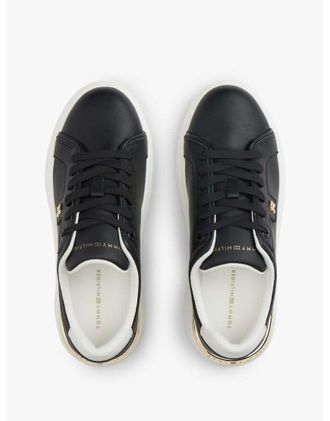 Tommy Hilfiger Baskets &agrave; plateforme en cuir avec monogramme TH m&eacute;tallis&eacute; - Noir