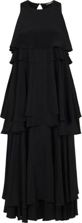 Ami Femme, Robes, Noir, Taille: 36 FR Robe Longue En Soie M&eacute;lang&eacute;e Avec Volants