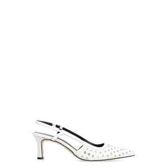 Michael Kors Alora Escarpin en Cuir &agrave; Bride Arri&egrave;re et OEillets - Femme - Chaussures - Blanc - Taille: 39 EU