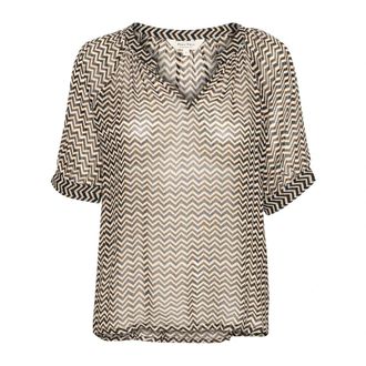 Part Two Schwarzes Top mit Zig Zag Muster - - Blouses & Shirts - Damen - Mehrfarbig - L