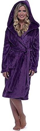 Onsoyours Peignoir Femme Super Doux Dressing Gown Mesdames Robe Super Douce avec Fourrure Peignoir Robe De Chambre en Polaire Femme Peignoir pour Les A Violet 5