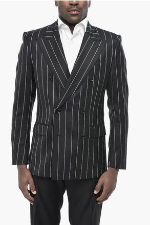 Dolce & Gabbana Striped Wool Double-Breasted Jacket SICILIA With Flap Pocket size 48