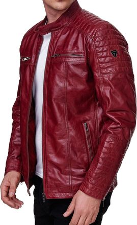 Tazzio Herren Jacke Lederjacke Echtleder Leder Biker &Uuml;bergangsjacke 19709 (Weinrot, XXL)