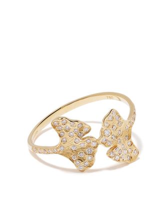 Aurélie Bidermann 18kt Ginkgo Gelbgoldring mit Diamanten