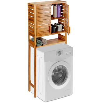 Relaxdays Relaxdays - Armoire de machine à laver en bambou, droit, portes en lamelles, 3 supports, armoire wc, HlP 164x66x26 cm