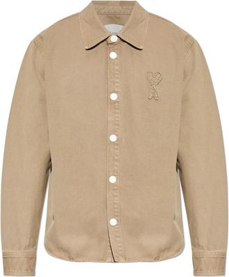 Ami Homme, Vestes, Beige, Taille: 2XL Cotton Knitted Ami De Coeur Overshirt