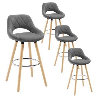 Woltu Tabouret Bar, Lot de 4, Chaise Haute Bar, Tabouret Haut avec Dossier et Repose-Pieds, Cadre en Bois, Siège en Lin, Gris foncé, BH111dgr-4