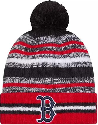 New Era Boston Red Sox Onfield Sport-Baseball-Strickm&uuml;tze, gestreift, mit Bommel, MLB Cheer Cuff Knit Cap
