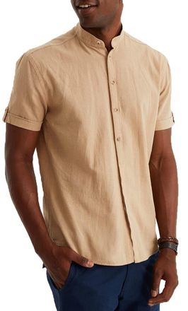 LEIF NELSON Leinenhemd Herren Sommer Kurzarm Beige/Henley Hemd f&uuml;r Freizeit und Business/Gemischt aus Leinen und Baumwolle/Regular Fit Gr&ouml;&szlig;e XL