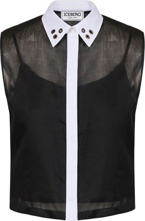 Iceberg Femme, Tops, Noir, Taille: 36 FR Top Coupe Standard en Mousseline Technique avec Doublure