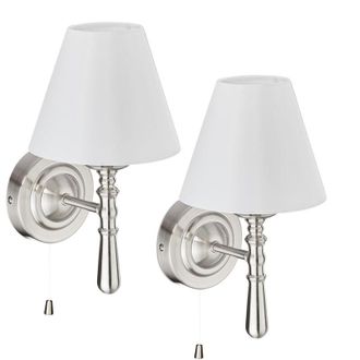 Relaxdays Lampe murale, 2 pi&egrave;ces, interrupteur &agrave; tirette, E14, tissu, m&eacute;tal, 28 x 16 x 19 cm, argent/blanc - Relaxdays