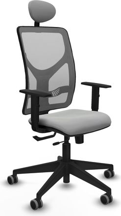 Piqueras y Crespo Arbeitsstuhl mit Armlehnen, h&ouml;henverstellbarer Lendenwirbelst&uuml;tze und festem Kopfteil, ausgestattet mit Syncro/Traslack und Schneideschaum, Grau/Hellg