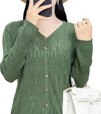 Generic Pull en laine m&eacute;lang&eacute;e &agrave; col en V pour femme - Cardigan d&eacute;contract&eacute; en tricot &agrave; manches longues, turquoise, Taille XL