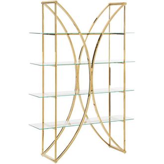 Beliani Biblioth&egrave;que en Acier Inox Dor&eacute; Finition Brillante et Verre de S&eacute;curit&eacute; &agrave; 4 Etag&egrave;res Max 5 Kg Hollow