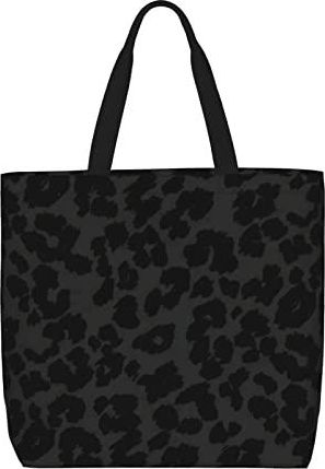 Generic Sac Fourre-Tout Imprim&eacute; L&eacute;opard Noir Sac Tissu R&eacute;utilisable De Grande Capacit&eacute; Sacs En Toile, Pour Voyage, &Eacute;cole, Tous Les Jours, Femmes