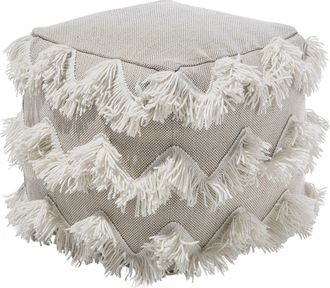 Beliani Pouf Fu&szlig;ablage Sitzpouf beige mit Metallic F&auml;den Gold quartatisch Boho Nashik