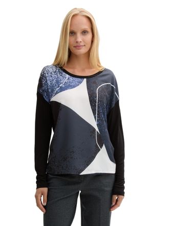 Tom Tailor Damen Longsleeve mit Print, 14482 - Deep Black, XXS