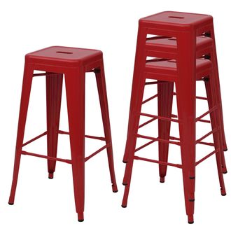 Mendler 4er-Set Barhocker HWC-A73, Barstuhl Tresenhocker, Metall Industriedesign stapelbar - rot