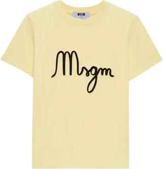 Msgm Msgm - T-shirt &agrave; col rond imprim&eacute; graphique - Femme - Tops - Jaune - Taille: 38 FR