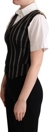 Dolce & Gabbana Womens Black Striped Leopard Print Waistcoat Vest Clothing