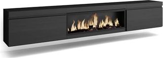 Skraut Home | TV-Schrank, Lowboard | f&uuml;r Wohnzimmer und Esszimmer | 267x45x35 cm | F&uuml;r gro&szlig;formatiges TV | Elektrokamin XXL | H&auml;ngend | Moderner Stil | Schwarz